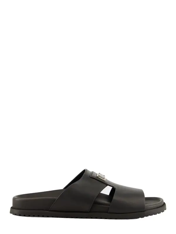 Dolce & Gabbana Calfskin Slide Sandals - Black