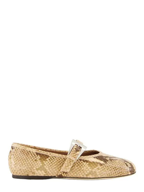 Paris Texas Python-print Buckle Ballet Flat - Beige
