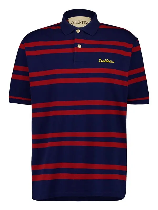 Valentino Garavani And Red Cotton Polo With Embroidery - Blue