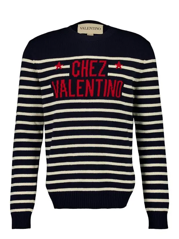 Valentino Garavani Striped Wool Jumper With Chez - Blue