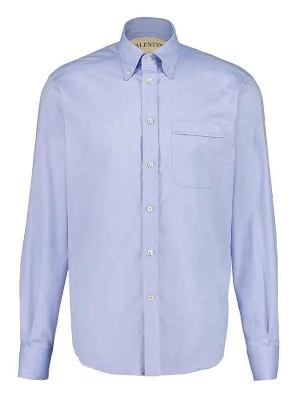 Valentino Garavani Azure Oxford Cotton Shirt With Vlogo - Blue