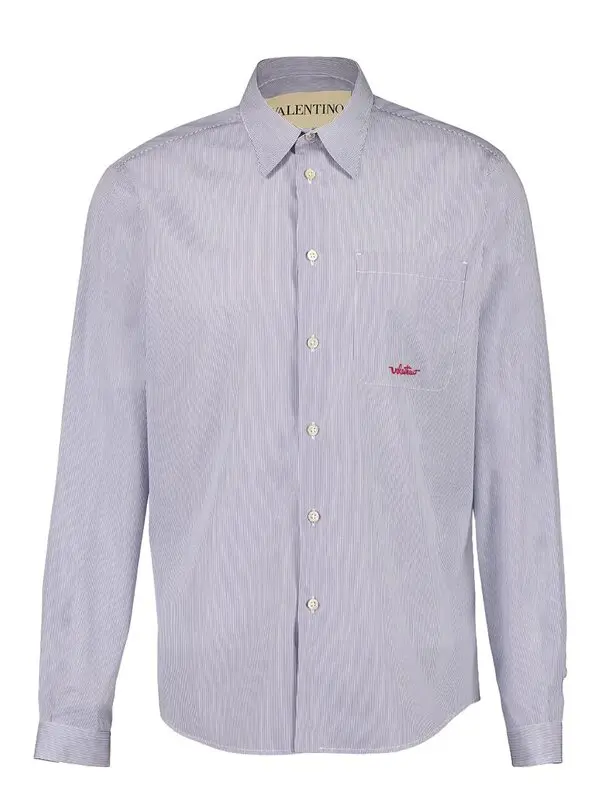 Valentino Garavani And White Striped Cotton Shirt - Blue