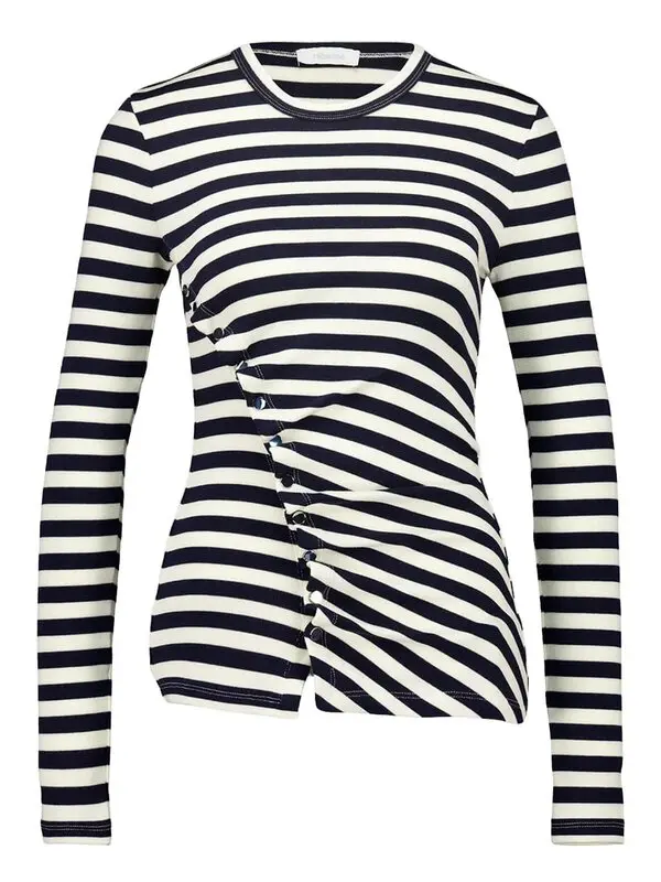 Rabanne Striped Virgin Wool Jersey Top With Button Detail - Multicolour
