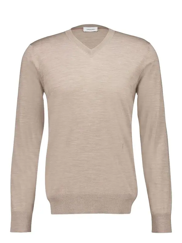 FERRAGAMO Virgin Wool V-neck Sweater - Beige