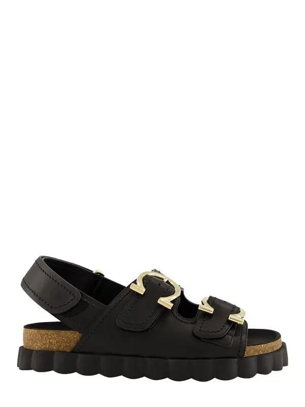 FERRAGAMO Kamakura Ornament Double Buckle Sandals - Black