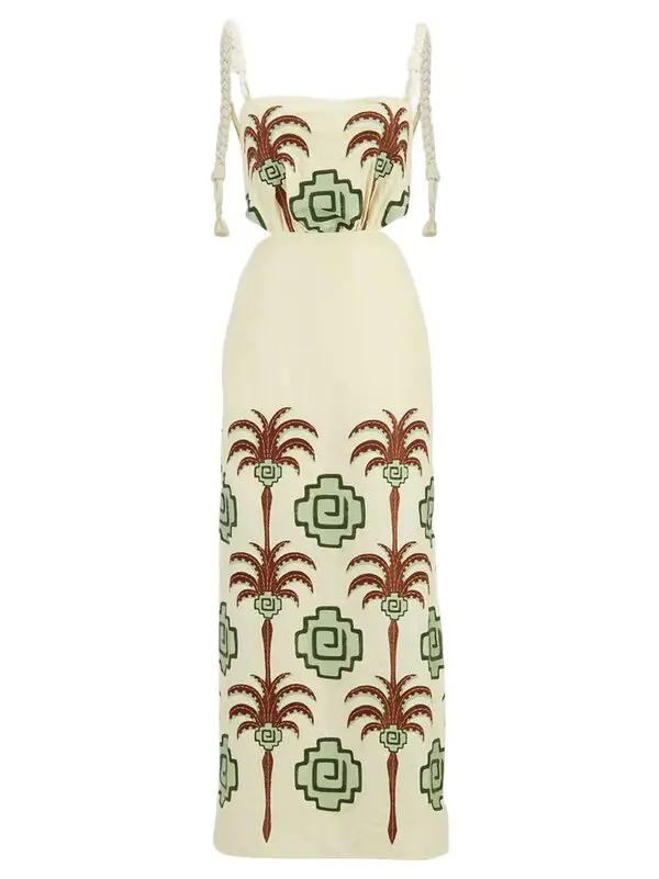 Johanna Ortiz Tributaries Embroidered Cotton Maxi Dress - Multicolour