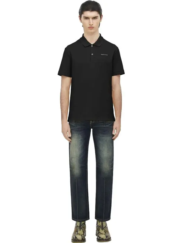Alexander McQueen Logo Embroidered Cotton Polo - Black