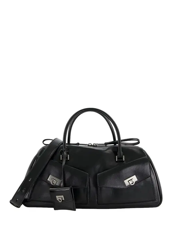 FERRAGAMO Harley Leather Top Handle Bag - Black