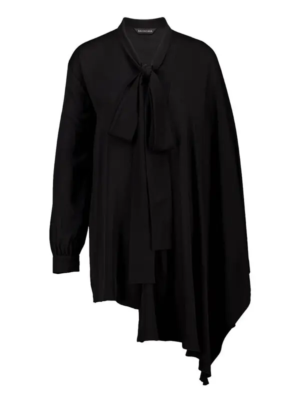 Balenciaga Washed Silk Scarf Blouse - Black