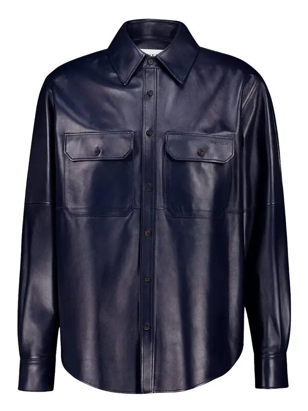 Alexander McQueen Navy Smooth Leather Long-sleeve Shirt - Blue