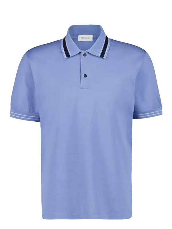 FERRAGAMO Light Cotton Piqué Polo Shirt - Blue