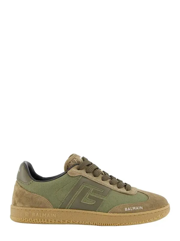 Balmain Swan Leather And Canvas Trainers - Green