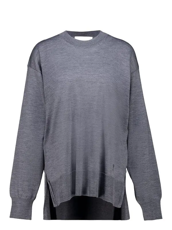 AMI Paris De Coeur Wool And Silk Sweater - Grey