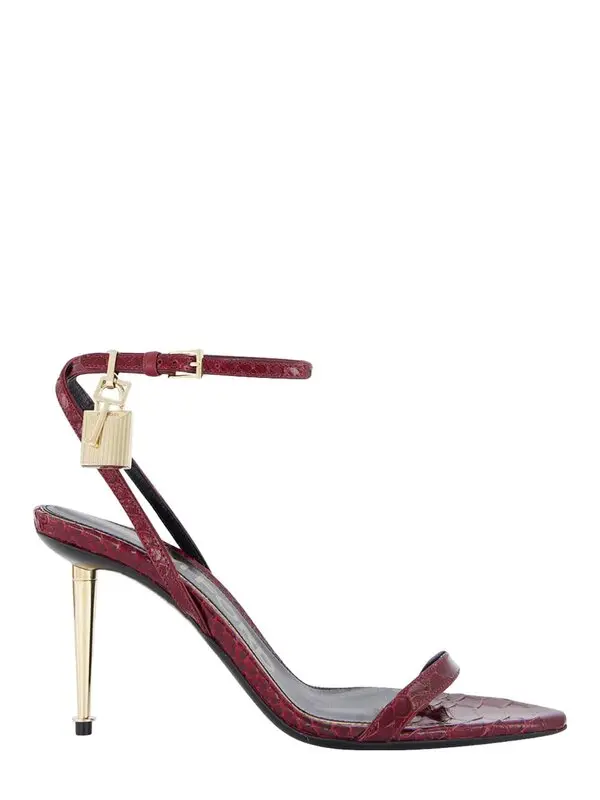 TOM FORD Laminated Crocodile Padlock Sandal - Red