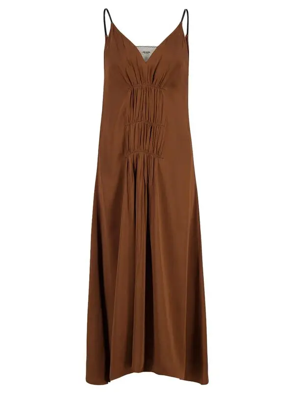 Prada Embroidered Midi Dress - Brown
