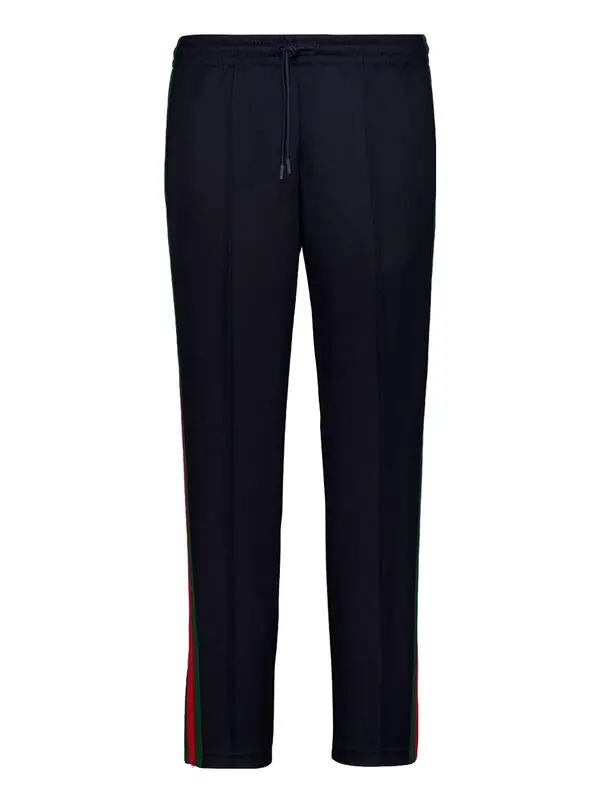 Gucci Dark Technical Jersey Sportswear Trousers With Web - Blue