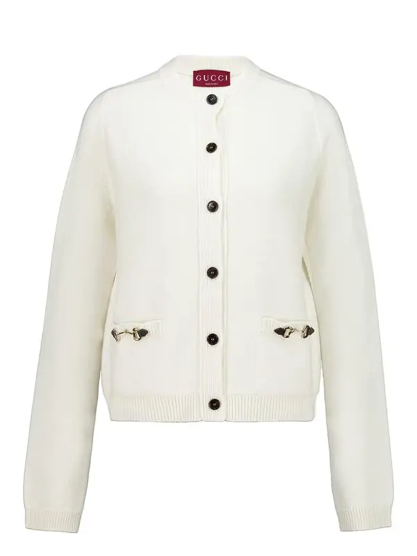 Gucci Wool Cashmere Cardigan With Horsebit - White