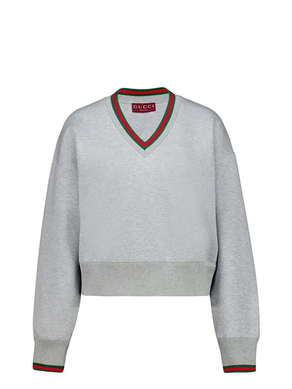 Gucci Light V-neck Sweatshirt With Web - Grey