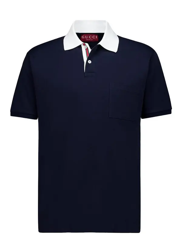 Gucci Stretch Cotton Piquet Polo Shirt With Web Detail - Blue
