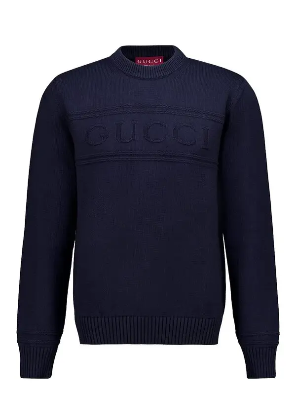Gucci Cotton Wool Sweater With Intarsia - Blue