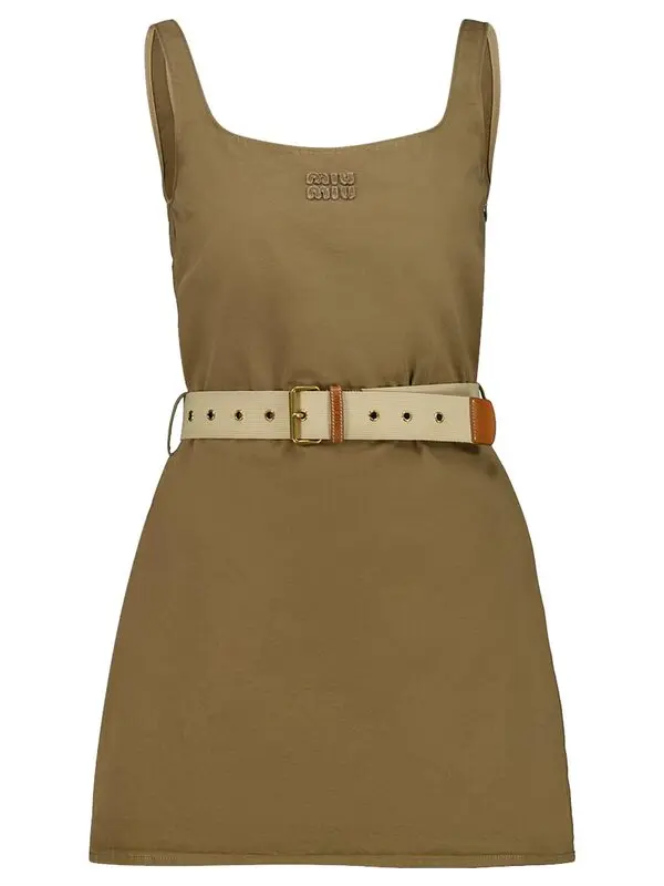 Miu Miu Belted Cotton Mini Dress - Brown