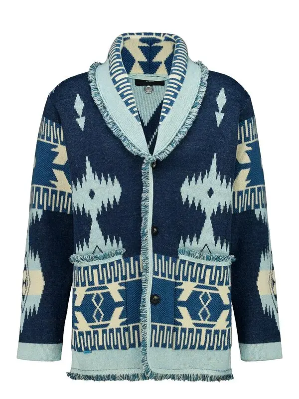 Alanui Arbour Icon Jacquard Cashmere Cardigan - Blue