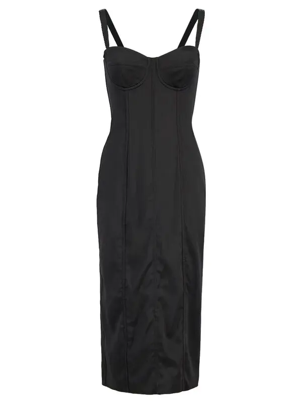 Dolce & Gabbana Satin Corset Calf-length Dress - Black