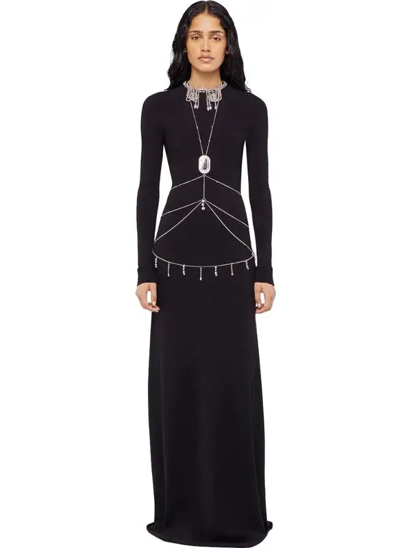 Rabanne Jeweled Backless Knit Gown - Black