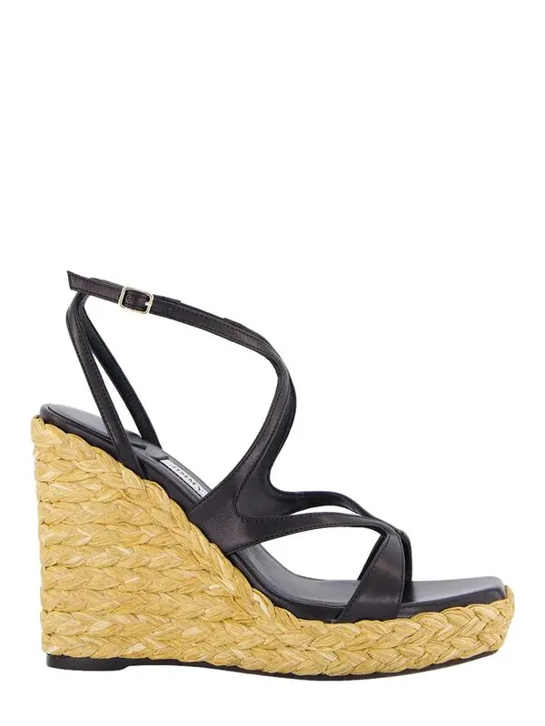 JIMMY CHOO Ayla 110 Leather Wedge Sandals - Black