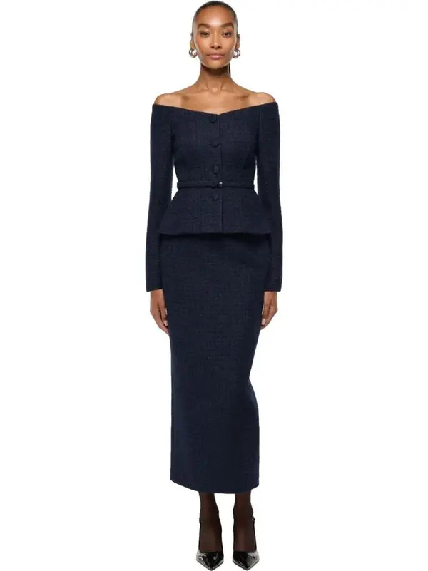 Roland Mouret Bouclé Column Midi Skirt - Blue