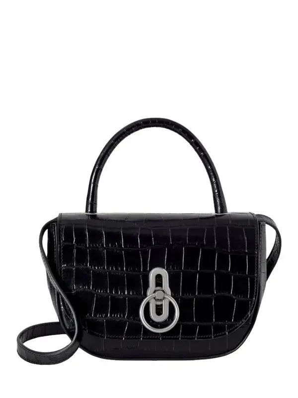 Mulberry Small Amberley Top Handle - Black Shiny Small Croc