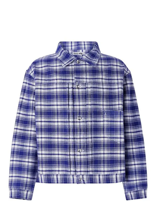 STORY MFG. Friday Checked Cotton Jacket - Blue