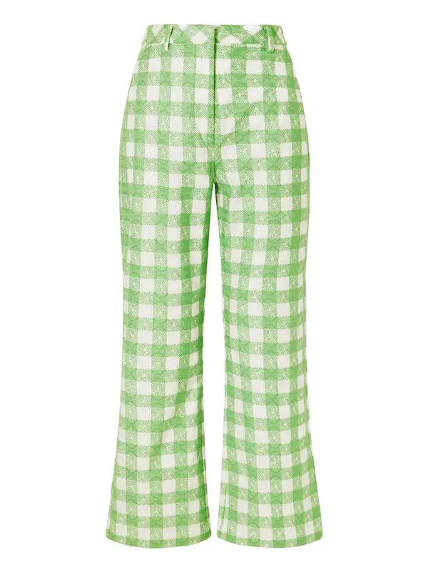 Rosie Assoulin Easy Does It Checked Cotton Straight-leg Pants - Green
