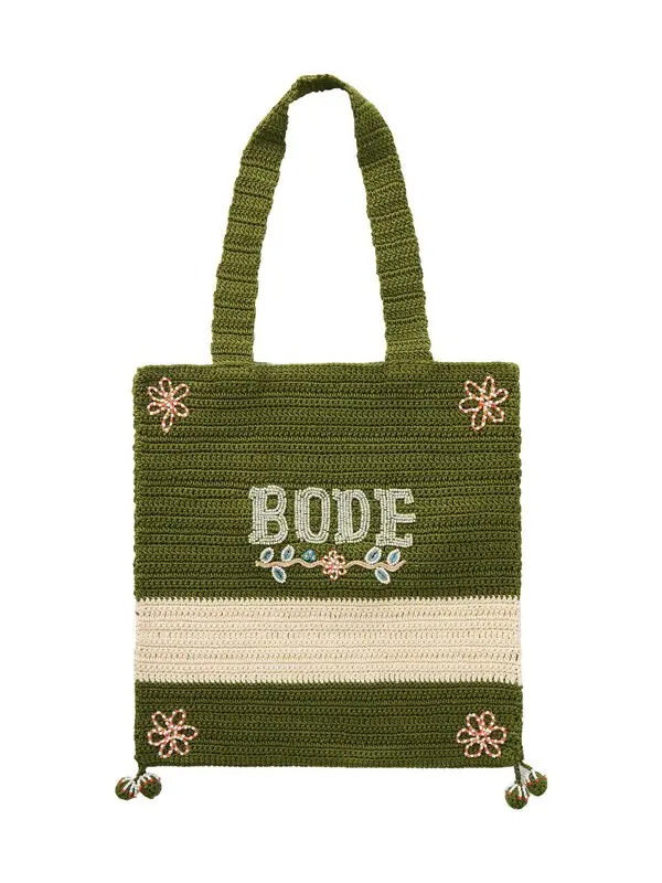 BODE Marsh Embellished Crocheted Cotton Tote - Green