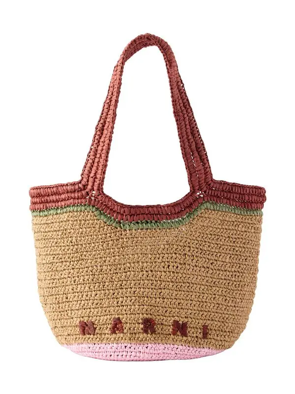 Marni Hobo Small Leather-trimmed Faux Raffia Tote Bag - Brown