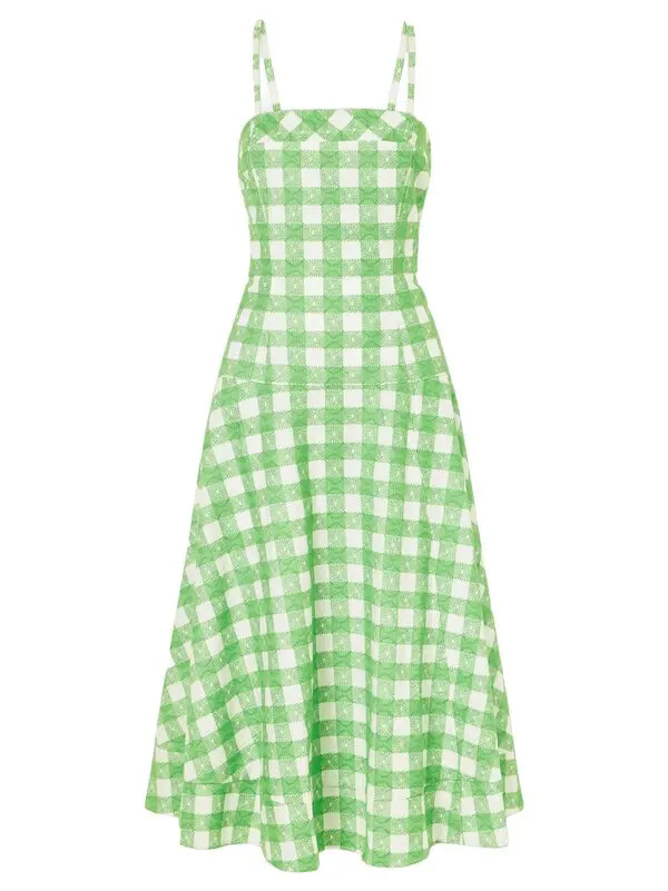 Rosie Assoulin Checked Cotton Midi Dress - Green