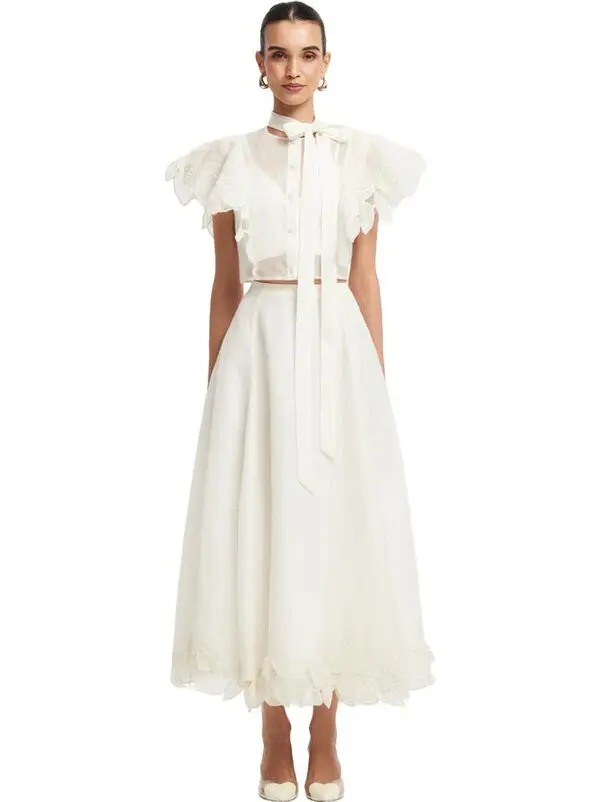 LEO LIN Jasmine Appliqué Flutter Sleeve Top - Snow
