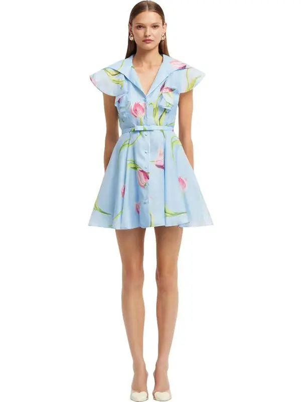 LEO LIN Isla Mini Dress - Tulip Print In Blue