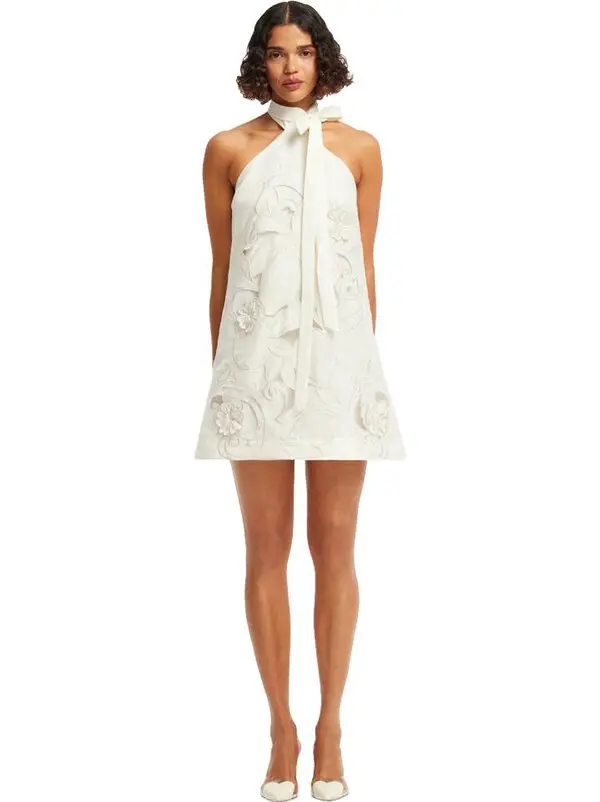 LEO LIN Lola Appliqué Halterneck Mini Dress - Snow