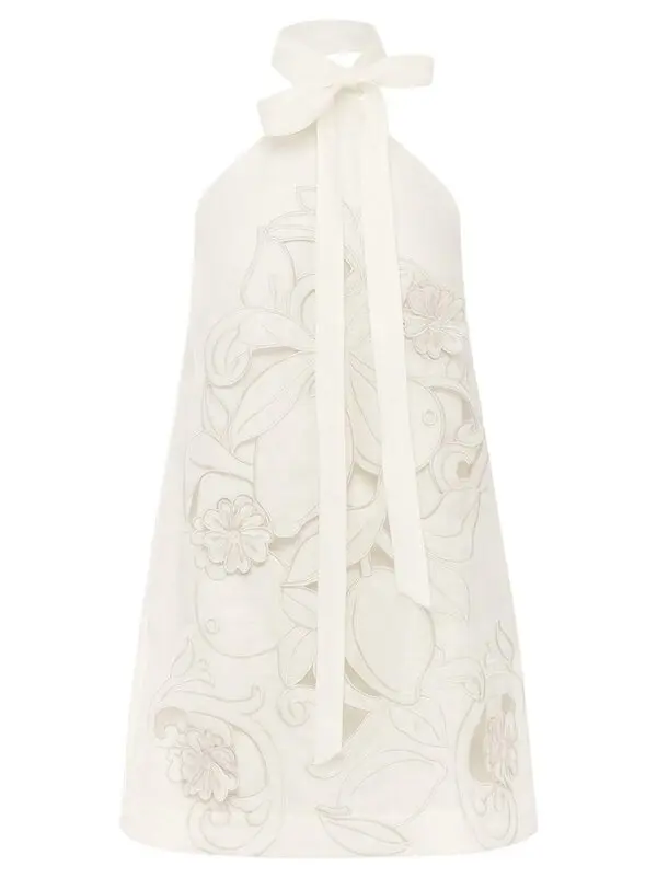 LEO LIN Lola Appliqué Halterneck Mini Dress - Snow