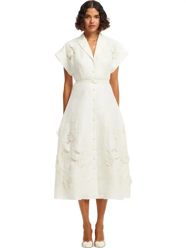 LEO LIN Aubrey Appliqué Shirt Midi Dress - Snow