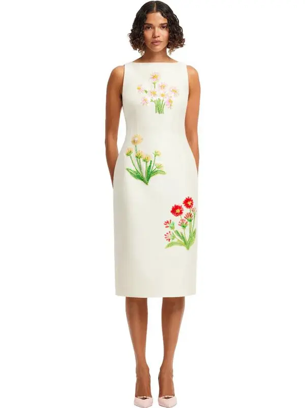 LEO LIN Eleanor Embellished Wool Midi Dress - Wildflower