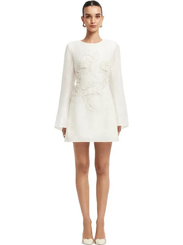 LEO LIN Suzanne Appliqué Bell Sleeve Mini Dress - Snow