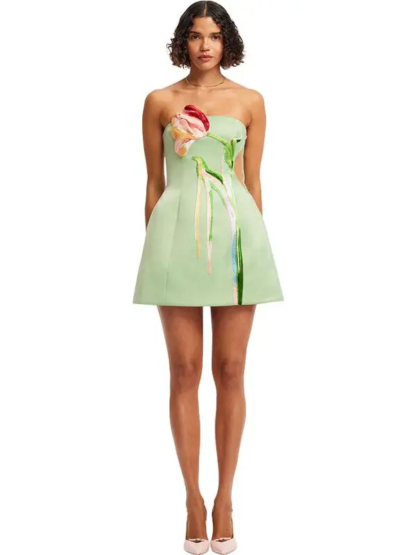 LEO LIN Roselle Cutout Bustier Mini Dress - Tulip Print In Green