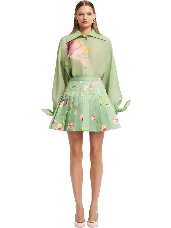 LEO LIN Christina Bow Blouse - Tulip Print In Green