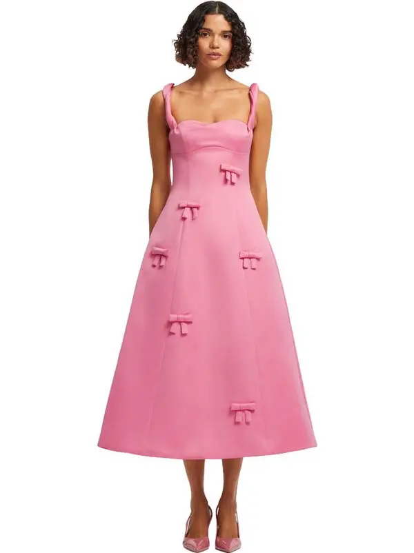 LEO LIN Beatrice Bow Midi Dress - Fuchsia