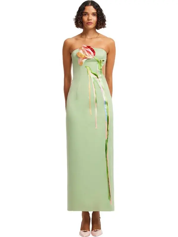 LEO LIN Marilyn Cutout Bustier Maxi Dress - Tulip Print In Green