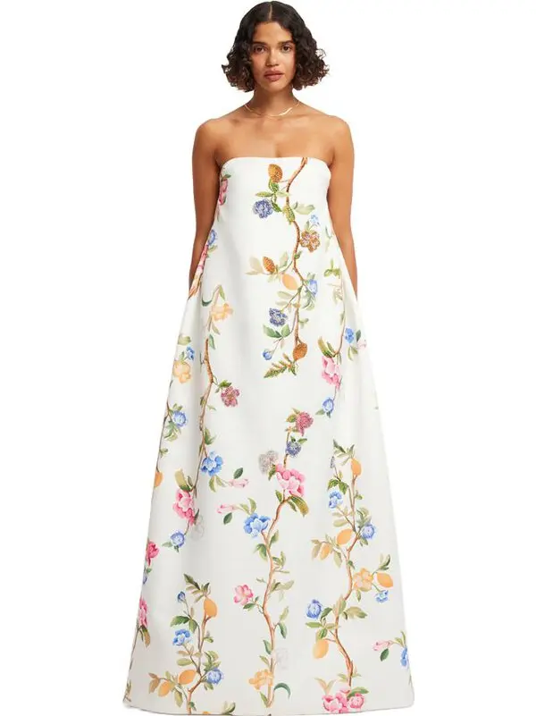 LEO LIN Phoebe Embellished Gown - Lemon Vine Print In Snow