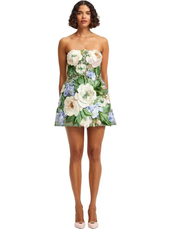 LEO LIN Floral Hand-embroidered Bustier Mini Dress - Blossom