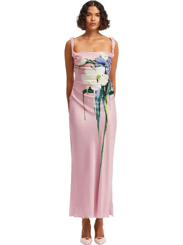 LEO LIN Valentina Maxi Dress - Bouquet Print In Pastel Pink